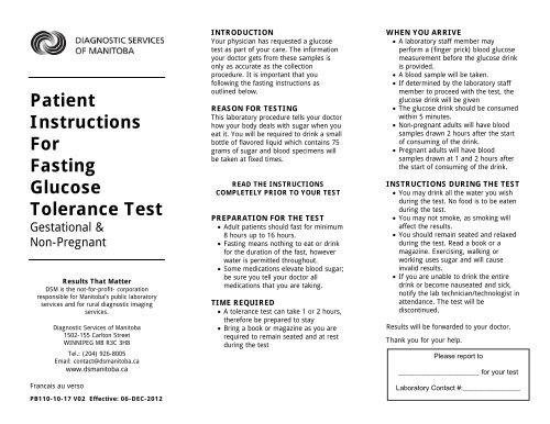 PB110-10-17 Patient Instructions for Fasting Glucose Tolerance Test
