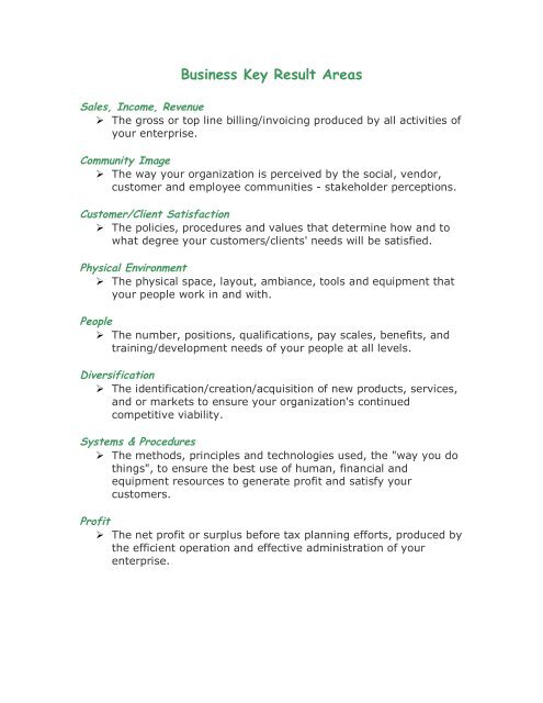 Business Key Result Areas - GoalTrak