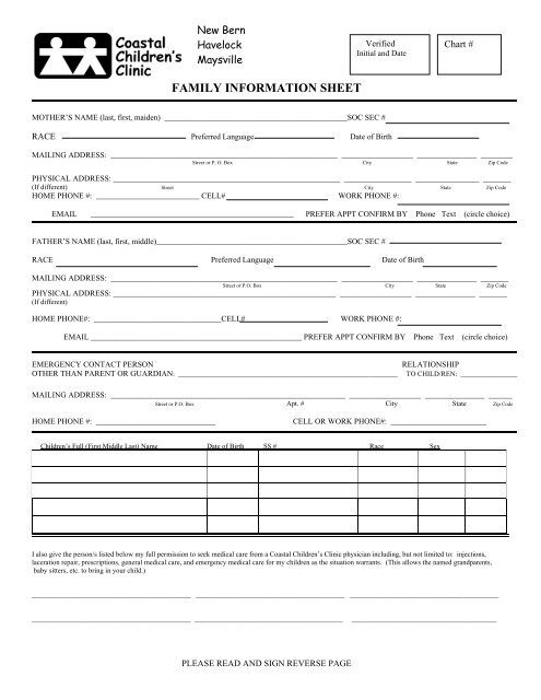 FAMILY INFORMATION SHEET - Coastal Childrens Clinic