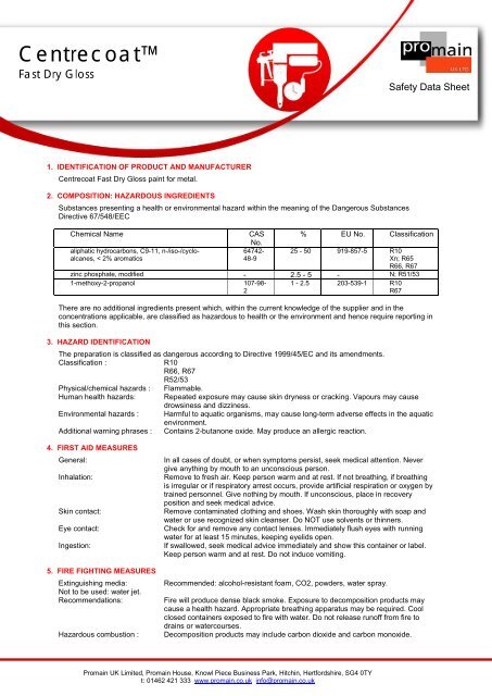 Fast Dry Gloss Safety Data Sheet - Promain