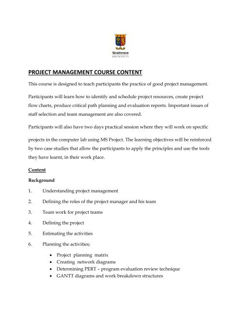 STRATHMORE UNIVERSITY PROJECT MANAGEMENT COURSE ...