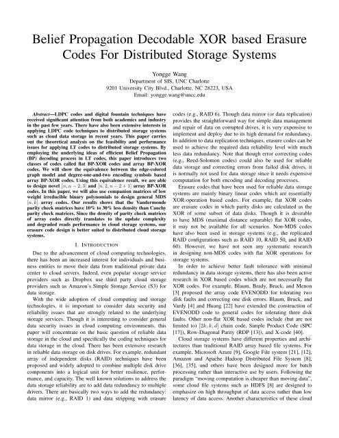 Belief Propagation Decodable Xor Based Erasure Codes For