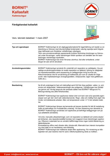 Tekniskt datablad Kallasfalt