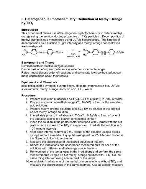 5. Heterogeneous Photochemistry: Reduction of Methyl Orange by ...