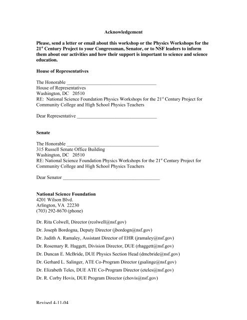 Acknowledgement Information - TYC Physics Workshop Project