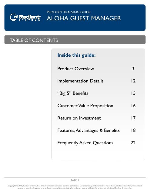 Aloha Guest Manager Product Guide - Abacus Business Solutions
