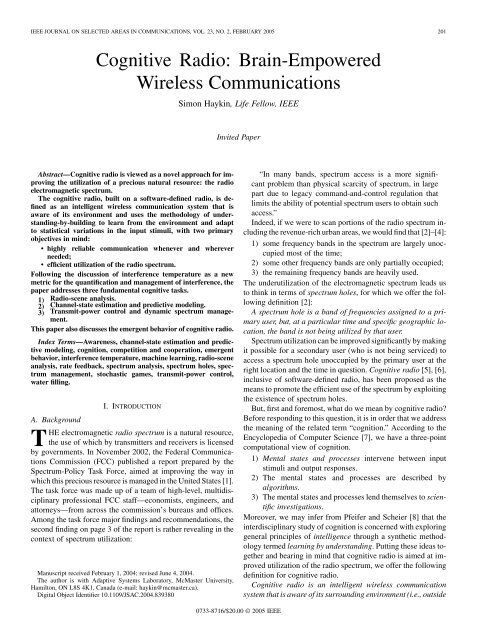 Cognitive Radio: Brain-Empowered Wireless ... - IEEE Xplore