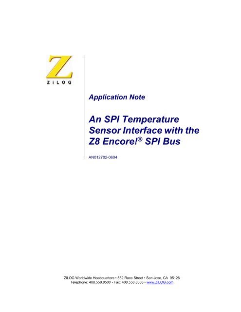 An SPI Temperature Sensor Interface with the Z8 Encore!Â® SPI Bus ...