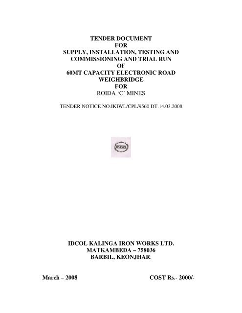 tender document for supply, installation, testing and commissioning ...