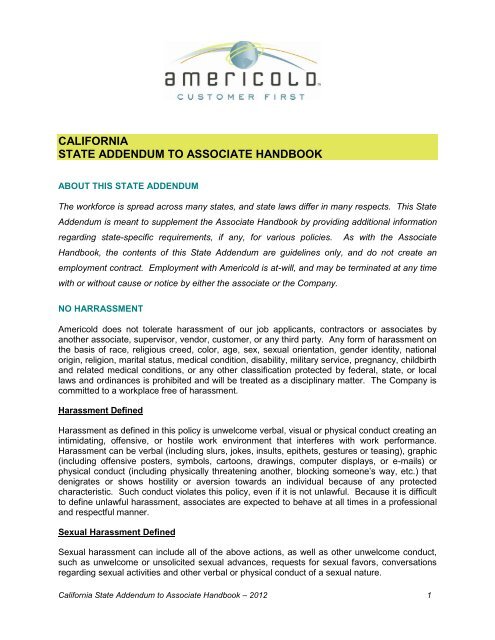 california state addendum to associate handbook - Americold