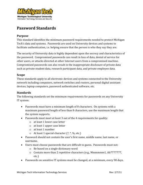 Password Standards - Information Security at Michigan Tech