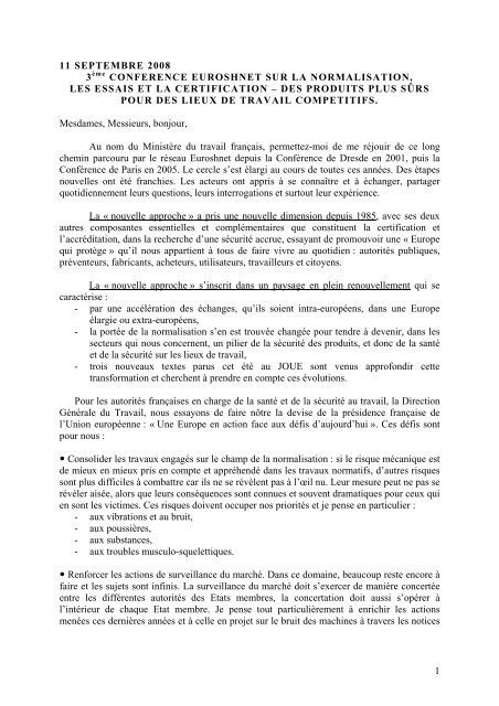 Mesdames, Messieurs, Bonjour, - euroshnet