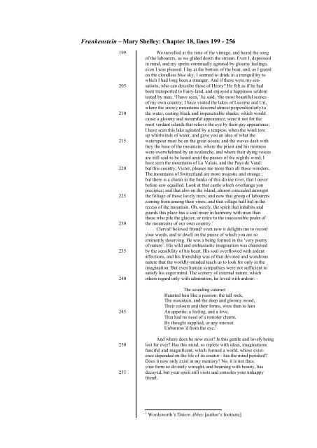 Frankenstein â Mary Shelley: Chapter 18, lines 199 - 256