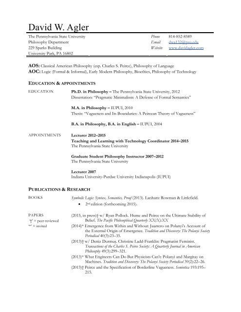 CV - David W. Agler