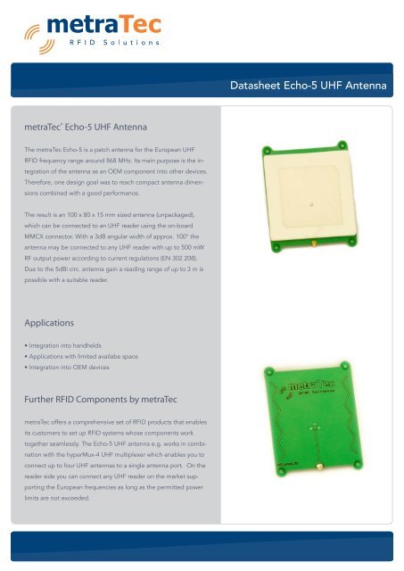 Datasheet Echo-5 UHF Antenna - metraTec GmbH