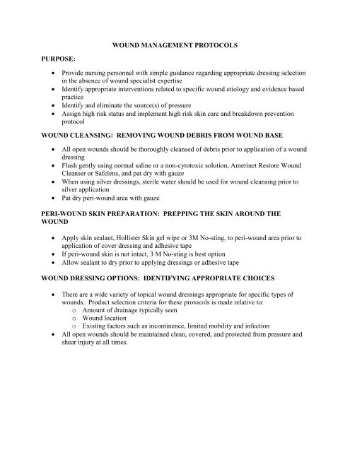 WOUND MANAGEMENT PROTOCOLS PURPOSE ... - Amerinet