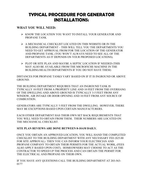 generator typical procedure for generator installations