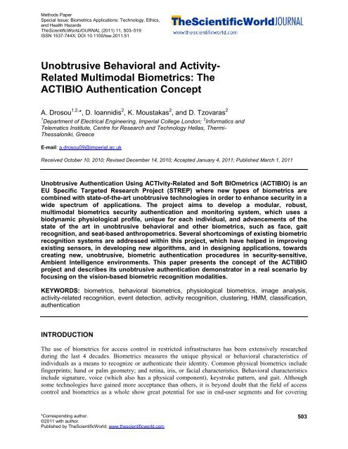 Unobtrusive Multimodal Biometric Authentication The Downloads