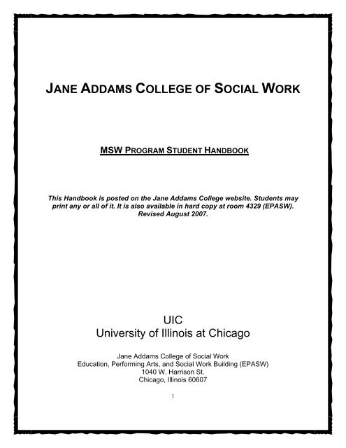 jane addams college of social work msw program student handbook