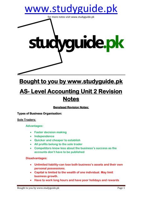 accounting for decision making notes