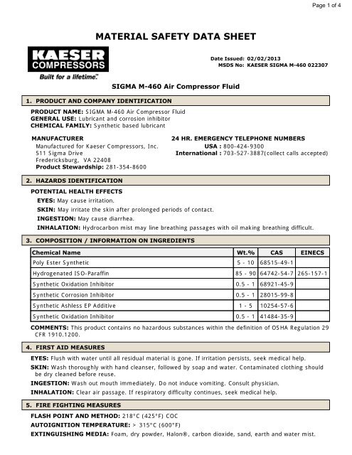 Sigma M 460 Compressor Fluid - Kaeser