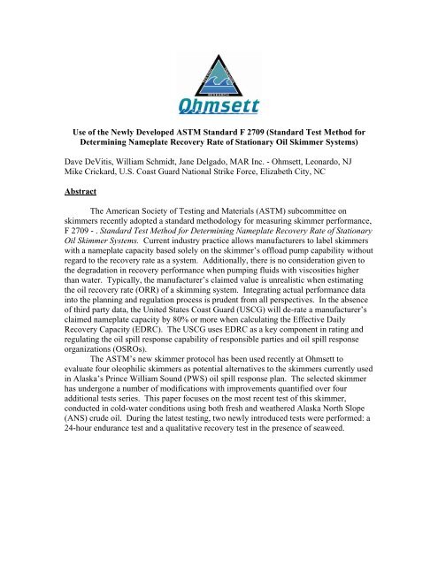 Use of the Newly Developed ASTM Standard F 2709 ... - Ohmsett