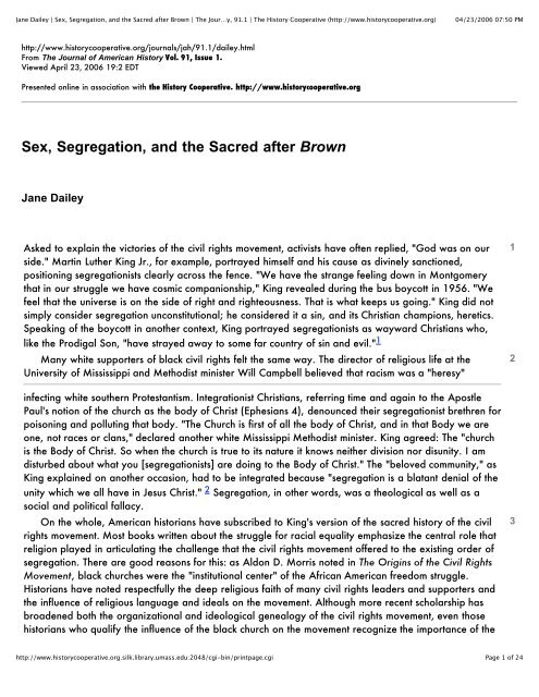 Jane Dailey | Sex, Segregation, and the Sacred after Brown | The ...