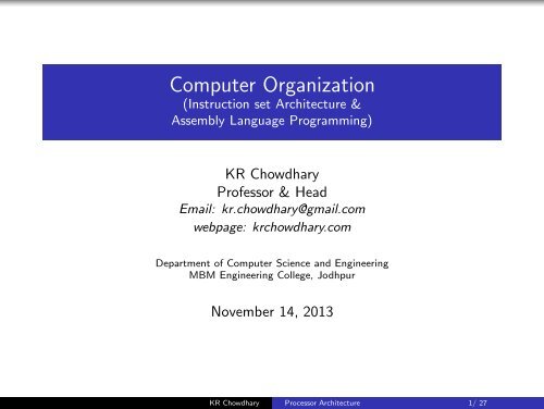 Instruction set Architecture & Assembly Language Programming Instruction set Architecture & Assembly Language Programming
