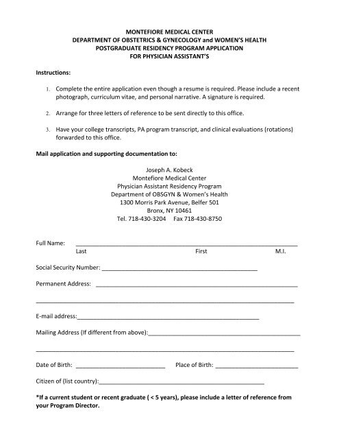 MONTEFIORE MEDICAL CENTER DEPARTMENT OF ...