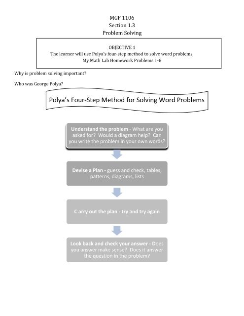 Polya s Four Step Method For Solving Word Problems