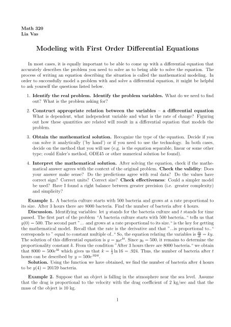 Modeling With First Order Differential Equations