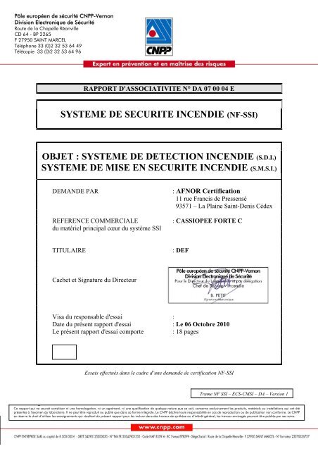 SYSTEME DE SECURITE INCENDIE (NF-SSI) OBJET ... - DEF