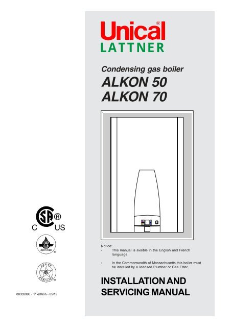 Installation Manual - Unical Lattner Condensing Hot Water Boilers