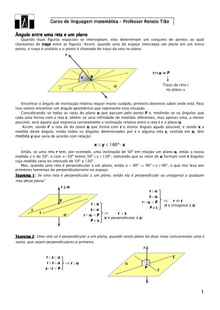 Ângulo entre reta e plano