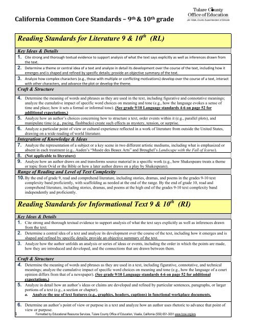 Grades 9 & 10 - Tulare County Office of Education