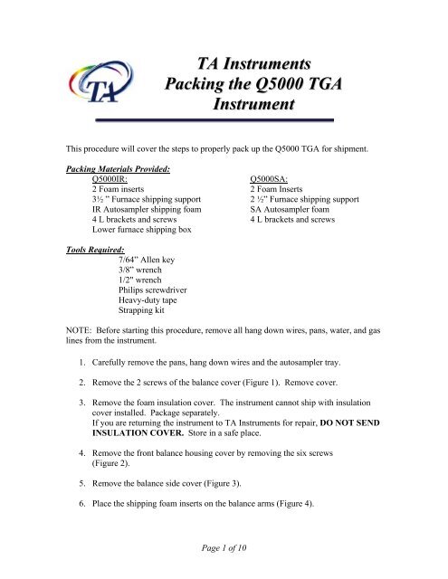 Q5000 Packing Instructions - TA Instruments