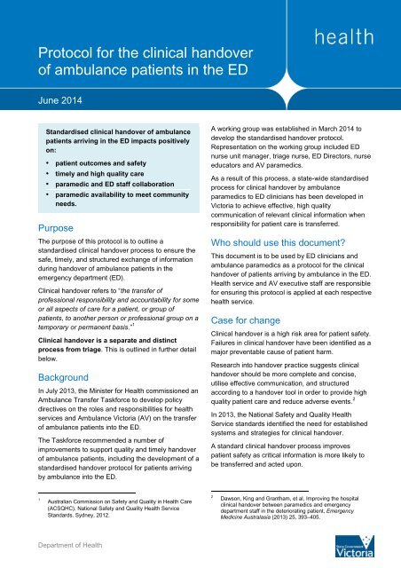 Standardised Handover Protocol 2014