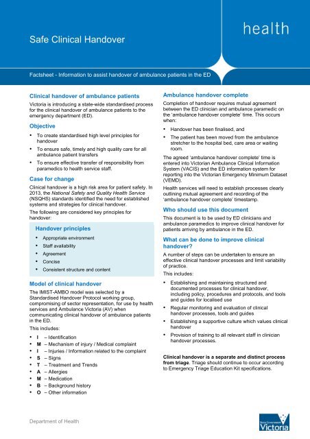 Common handover models: I
