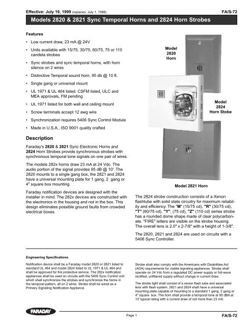 Models 2820 & 2821 Sync Temporal Horns and 2824 ... - Faraday