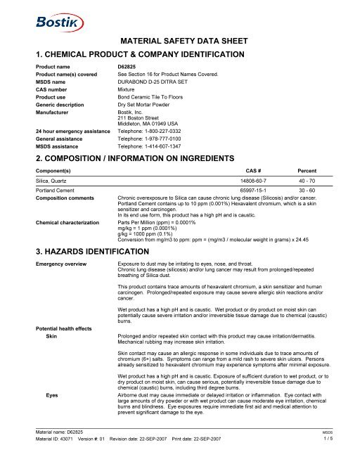 material safety data sheet 1. chemical product & company ... - MSDS