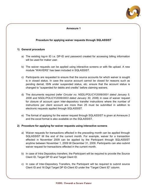 NSDL: Towards a Secure Future Annexure 1 Procedure for applying ...
