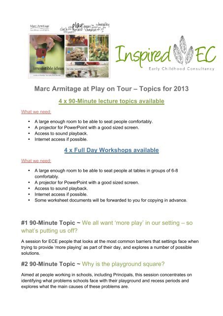 Marc Armitage at Play on Tour â Topics for 2013 - Irresistible Ideas ...