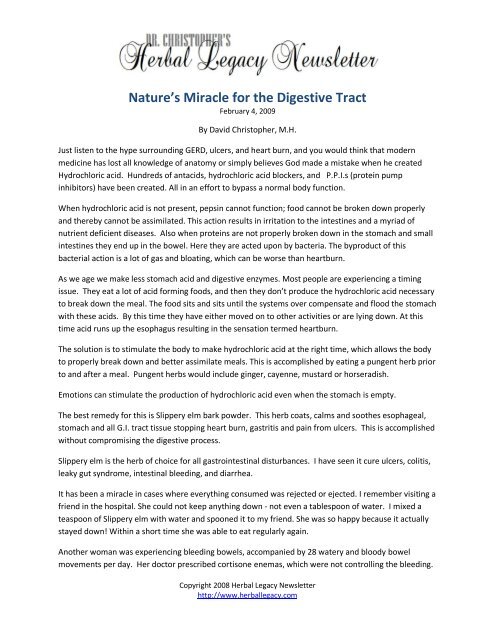 Nature's Miracle for the Digestive Tract - Herbal Legacy