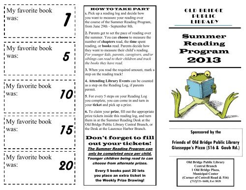 Kids Summer Reading Log - Old Bridge Library