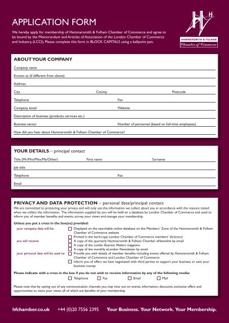 APPLICATION FORM - London Chamber of Commerce and Industry