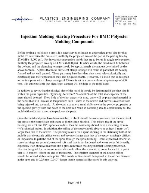 Injection Molding Startup Procedure For BMC Polyester ... - Plenco