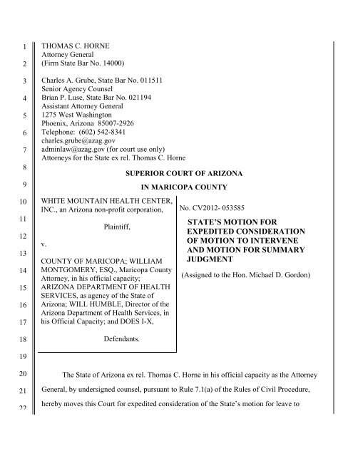 Motion to Expedite - Arizona Attorney General