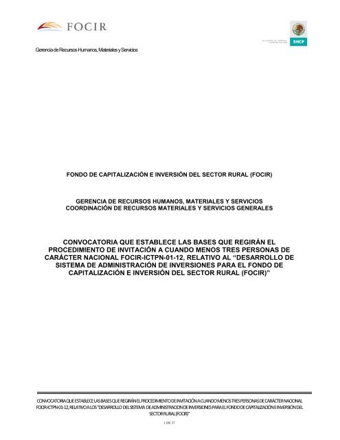 CONVOCATORIA QUE ESTABLECE LAS BASES QUE ... - Focir