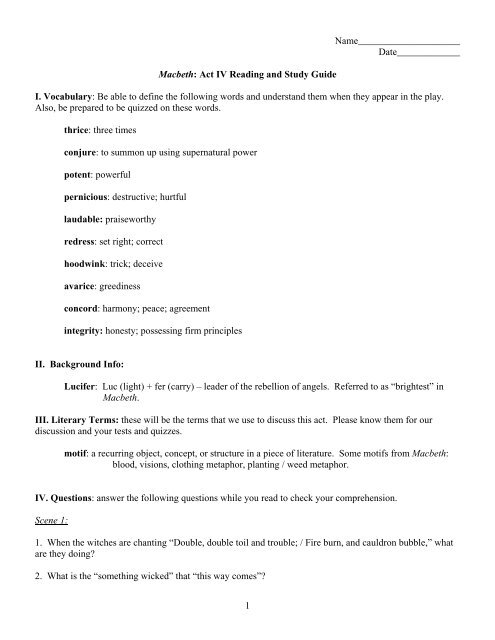 Act IV Reading and Study Guide