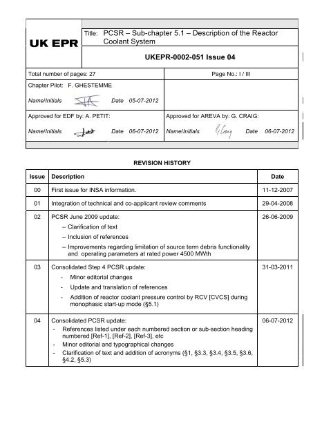 Sub-Chapter 5.1 - Description of the Reactor Coolant ... - UK EPR